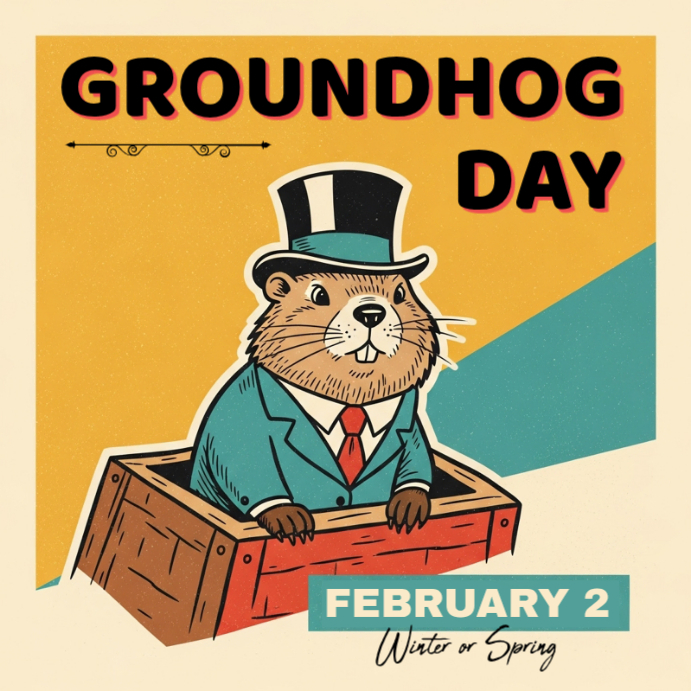 Yellow Maximalist Groundhog Day Poster Template Instagram Post ...