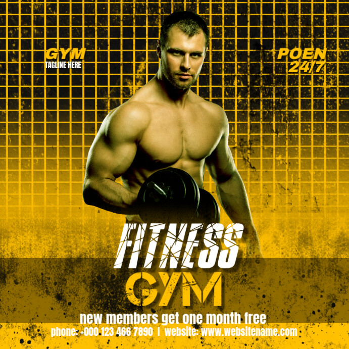Yellow Maximalist Gym Fitness Social Media An Template | PosterMyWall