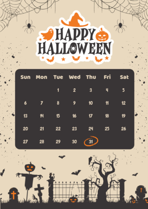 Yellow Maximalist Halloween Calendar A2 Template | PosterMyWall