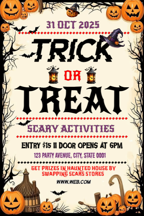 Yellow Maximalist Halloween Trick Or Treat Party Flyer – Scary Night ...