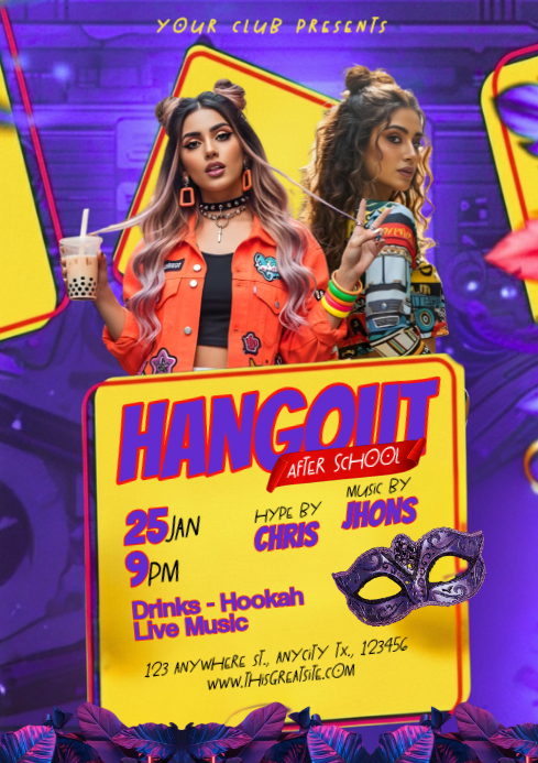 Plantilla de Yellow Maximalist Hangout Afer School Party A4 | PosterMyWall