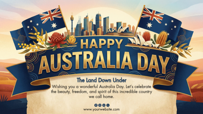 Yellow Maximalist Happy Australia Day Digital Display (16:9) Template ...