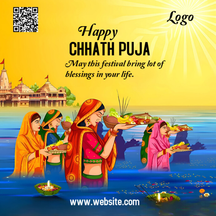 Yellow Maximalist Happy Chhath Puja Instagram Post Template | PosterMyWall