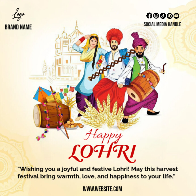 Yellow Maximalist Happy Lohri Instagram Post Template | PosterMyWall
