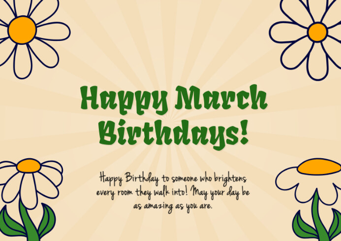 Plantilla de Yellow Maximalist Happy March Birthdays A4 | PosterMyWall