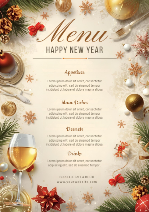 Copy of Yellow Maximalist Happy New Year Menu Card A4 | PosterMyWall