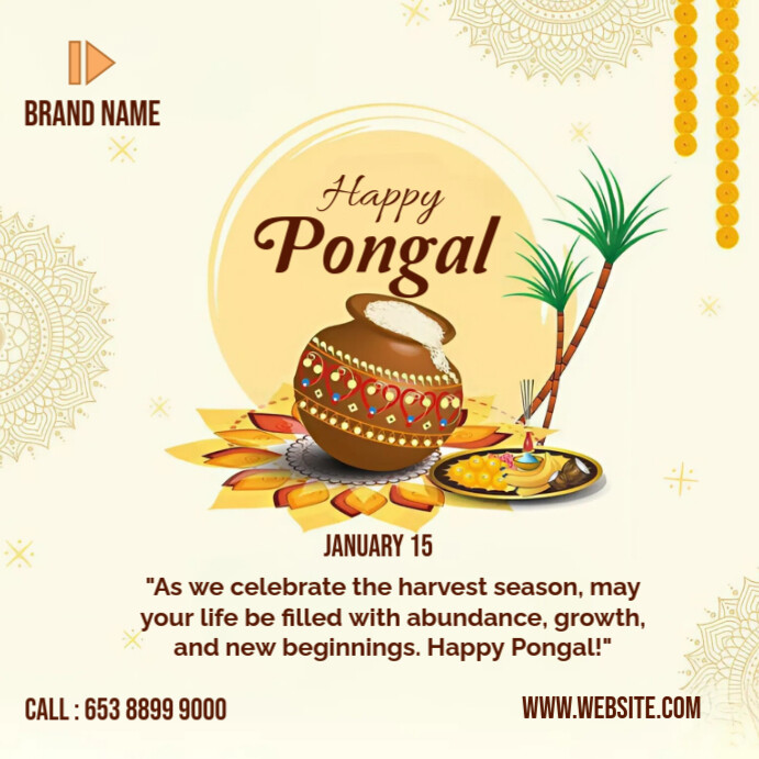 Yellow Maximalist Happy Pongal Instagram Post Template | PosterMyWall