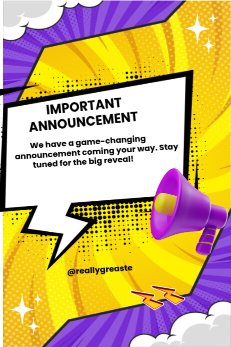 Plantilla de Yellow Maximalist Important Annoncement Poster | PosterMyWall