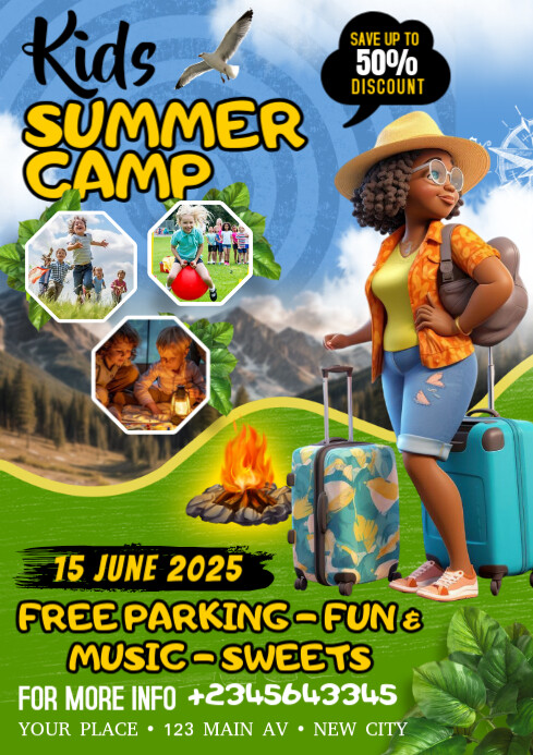 Plantilla de Yellow Maximalist Kids Summer Camp A4 | PosterMyWall