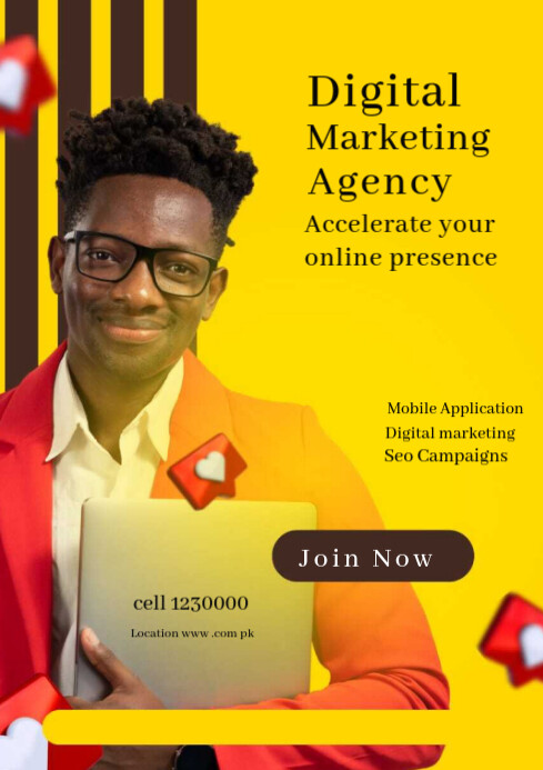 Yellow Maximalist Marketing Digital A4 Template | PosterMyWall