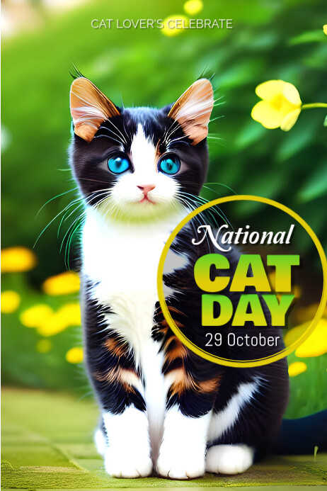 Yellow Maximalist National Cat Day Poster Template | PosterMyWall