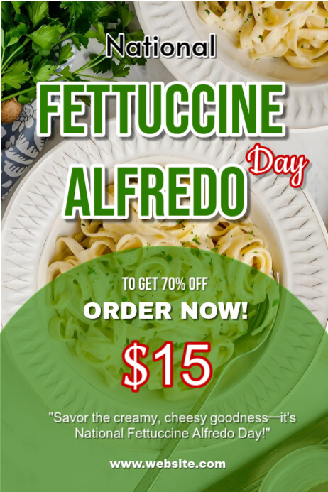 Yellow Maximalist National Fettuccine Alfredo Day Poster Template ...