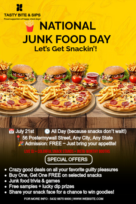 Yellow Maximalist National Junk Food Day Poster Template | PosterMyWall