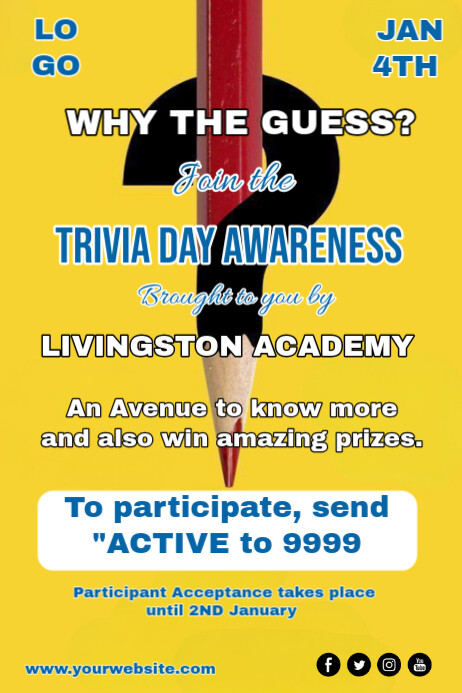 Yellow Maximalist National Trivia Day Poster Template | PosterMyWall