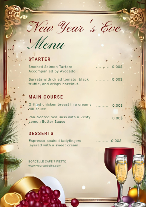 Yellow Maximalist New Year Menu Card A4 Template | PosterMyWall