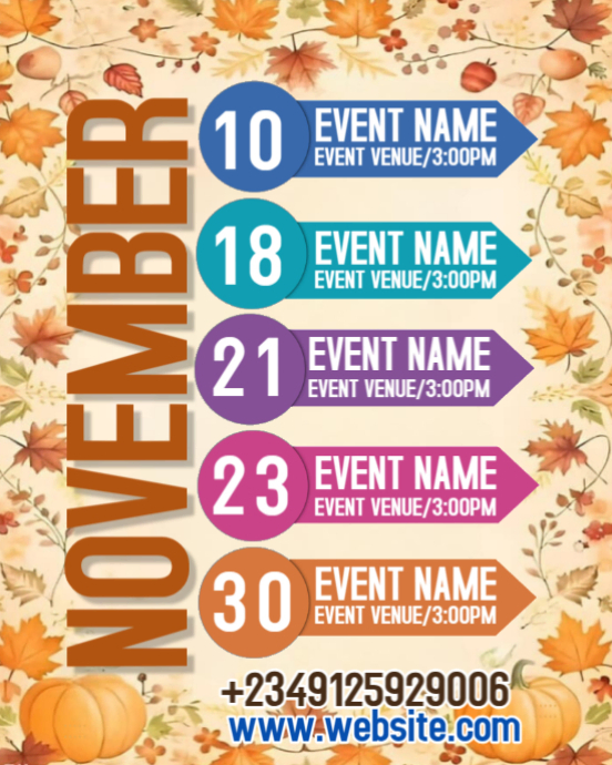 Yellow Maximalist November Eve Calendar Instagram Portrait Template ...