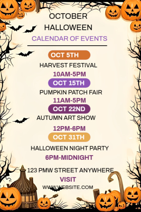 Yellow Maximalist October Upcoming Calendar Of Events Poster Template ...