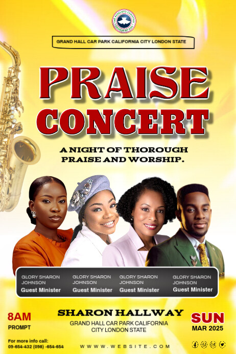Yellow Maximalist Praise Concert Invitation Template Design Poster ...