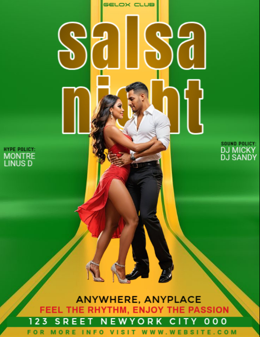 Yellow Maximalist Salsa Night Flyer (us Letter) Template | PosterMyWall