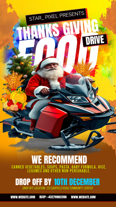 Yellow Maximalist simple thanksgiving food drive Template | PosterMyWall