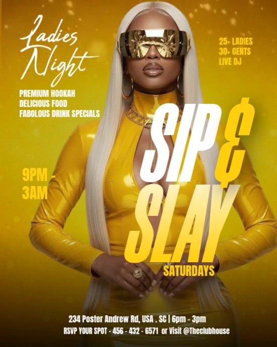 Yellow Maximalist Sip And Slay Saturday Club Flyer Template Instagram ...