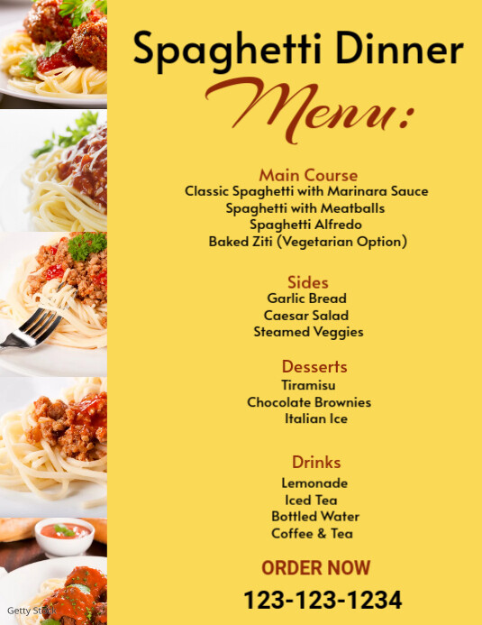 Copy of Yellow Maximalist Spaghetti Dinner Menu Flyer (us Letter ...