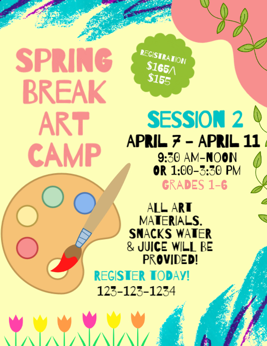 Yellow Maximalist Spring Break Art Camp Flyer (us Letter) Template ...
