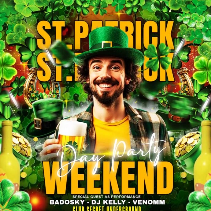 Yellow Maximalist St.patrick Weekend Day Party Flyer Square (1:1) Template | PosterMyWall
