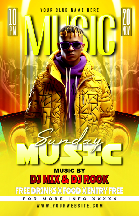 Yellow Maximalist Sunday Music Party Tabloid Template | PosterMyWall