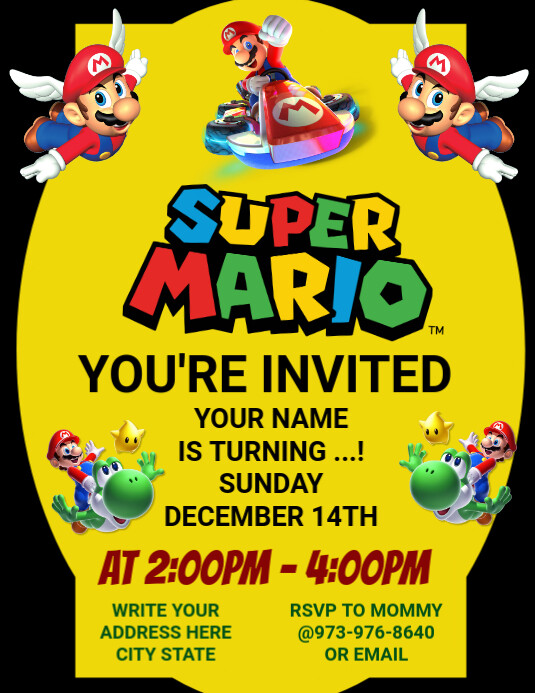 Plantilla de Yellow Maximalist Super Mario Flyer (us Lette | PosterMyWall