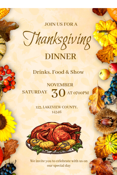 Yellow Maximalist Thanksgiving Dinner Poster Templat | PosterMyWall