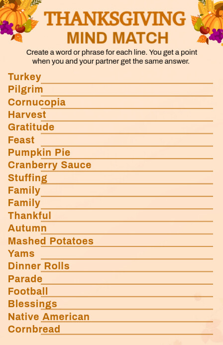 Yellow Maximalist Thanksgiving Match Mind Game Template Tabloid | PosterMyWall
