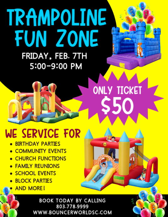 Yellow Maximalist Trampoline Fun Zone Flyer (us Letter) Template ...