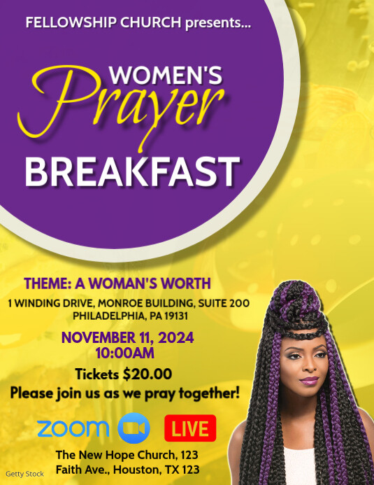 Yellow Maximalist Women's Prayer Breakfast Flyer (us Letter) Template ...
