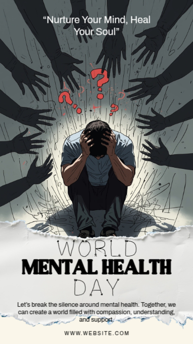 Yellow Maximalist World Mental Health Day Facebook Story Template ...