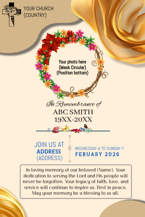 Yellow Memorial Service Poster Template | PosterMyWall