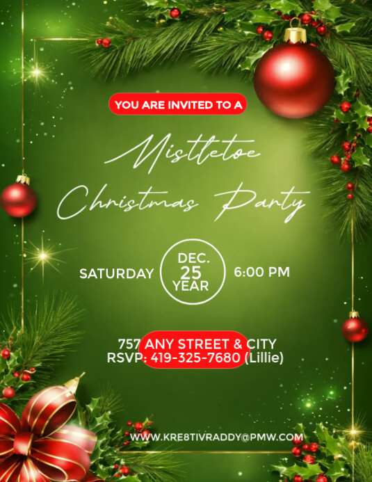 Yellow Mistletoe Christmas Party Flyer (us Letter) Template | PosterMyWall