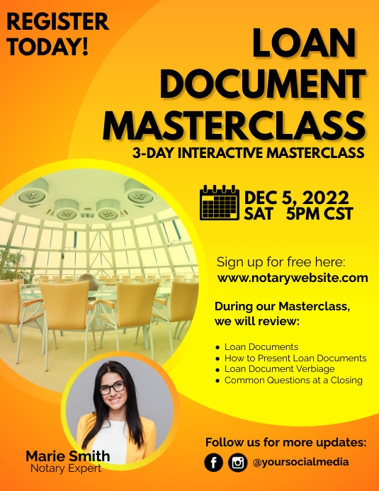 Copy of Yellow Mobile Notary Masterclass Flyer | PosterMyWall