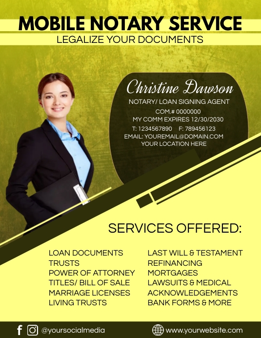 Yellow Mobile Notary Service Flyer Template | PosterMyWall