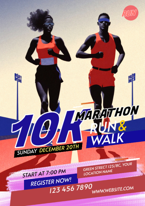 Yellow modern & minimal 10k marathon event a1 Template | PosterMyWall