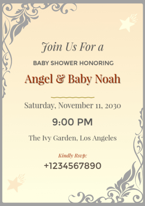Yellow Modern & Minimal Baby Shower Invitation A6 Template | PosterMyWall