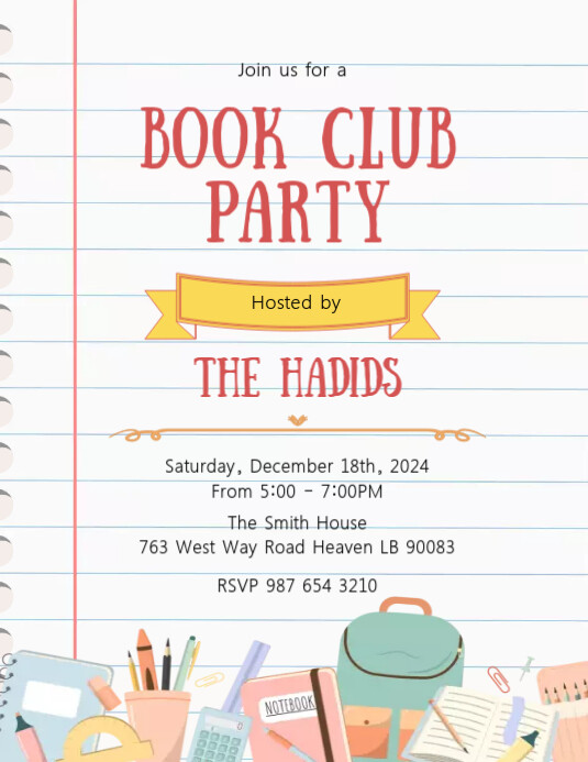 Yellow Modern & Minimal Book Club Party Flyer (us Letter) Template ...
