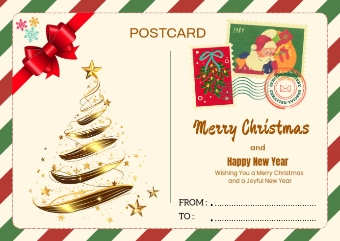 Yellow Modern & Minimal Christmas Postcard Postcard Template | PosterMyWall