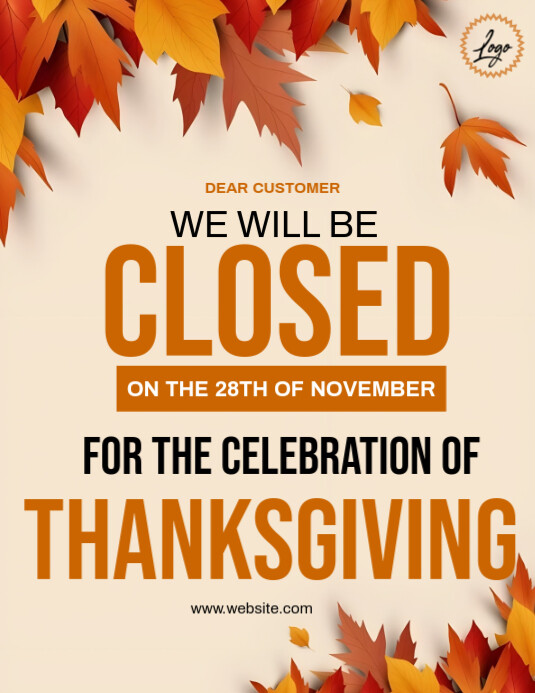 Copy of Yellow Modern & Minimal Closed For Thanksgiving Flyer (us ...