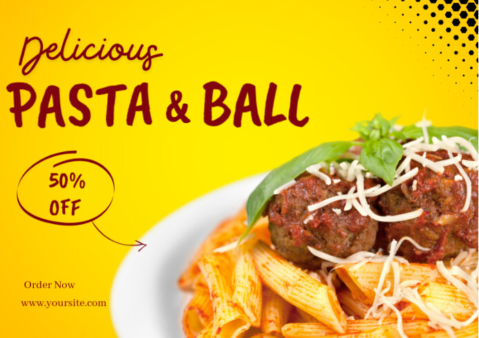Yellow Modern & Minimal Delicious Pasta And Ball 50% Off A4 Template ...