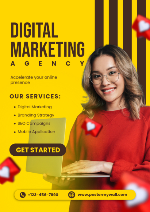 Yellow Modern & Minimal Digital Marketing Agency A4 Template | PosterMyWall