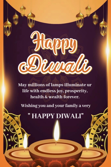Yellow Modern & Minimal Editable Diwali Card Poster Template | PosterMyWall