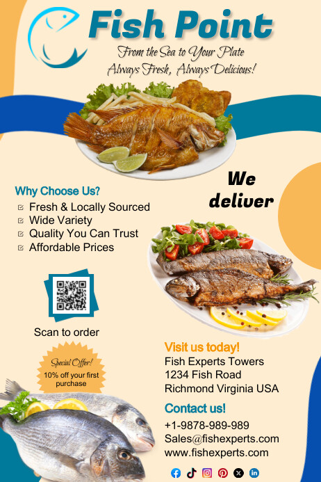 Yellow Modern & Minimal Fish Business Restaur Template | PosterMyWall