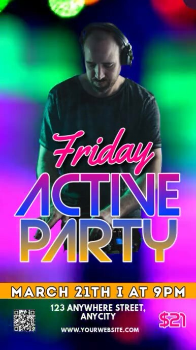 Yellow Modern & Minimal Friday Active Party Reel Instagram Template ...