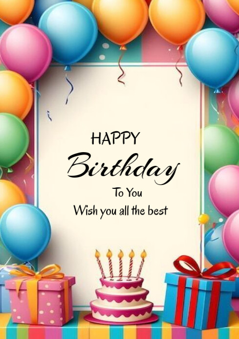 Yellow Modern & Minimal Happy Birthday To You A4 Template | PosterMyWall